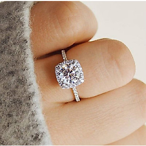 LVSHI Fashion Ring 925 Sterling Silver CZ Ring Zircon Stone Crystal Women's Engagement Rings Cubic Zirconia Promise Rings CZ Engagement Ring for Women Size 6-11 (Size 11) (C4)
