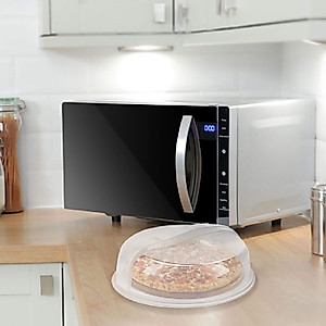 Flexzion Microwave Cover for Food, 12 Inch Plate Cover, BPA Free Plastic Food Cover, Transparent Anti-Splatter Cover Guard, with Adjustable Steam Vent Hole, Dishwasher Safe, Easy Grip Handle