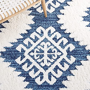 Safavieh Moroccan Tassel Shag Collection Accent Rug - 4' x 6', Blue & Ivory, Boho Design, Non-Shedding & Easy Care, 2-inch Thick Ideal for High Traffic Areas in Foyer, Living Room, Bedroom (MTS652M)