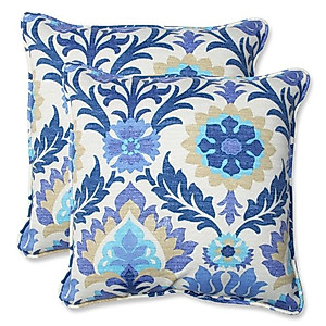 Pillow Perfect Outdoor/Indoor Santa Maria Azure Throw Pillows, 18.5" x 18.5", Blue 2 Count