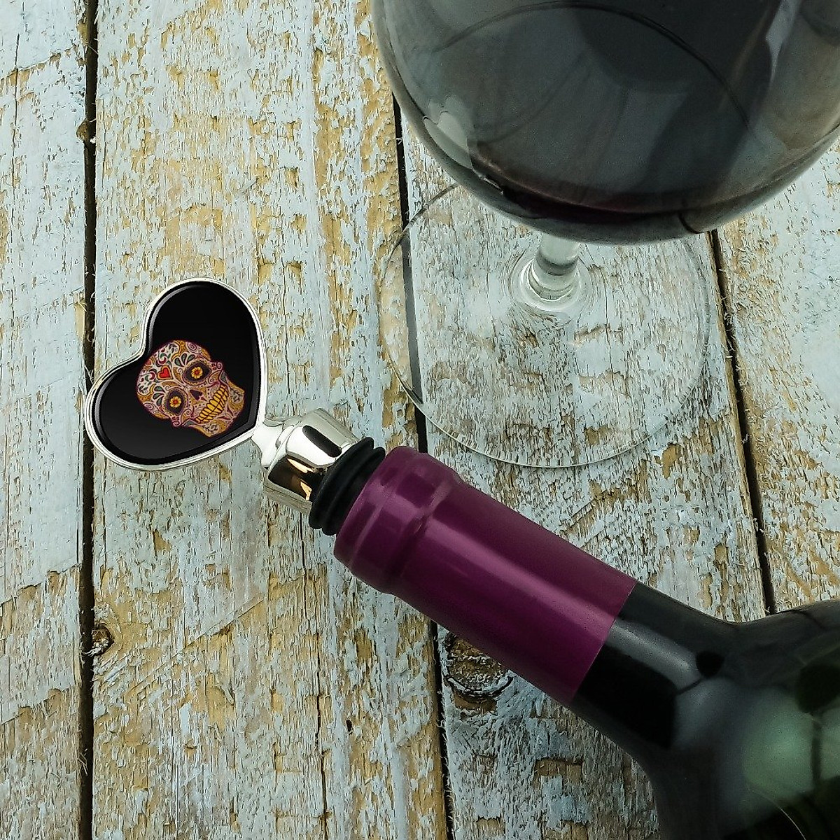 Skull Day of the Dead Southwestern Heart Love Wine Bottle Stopper