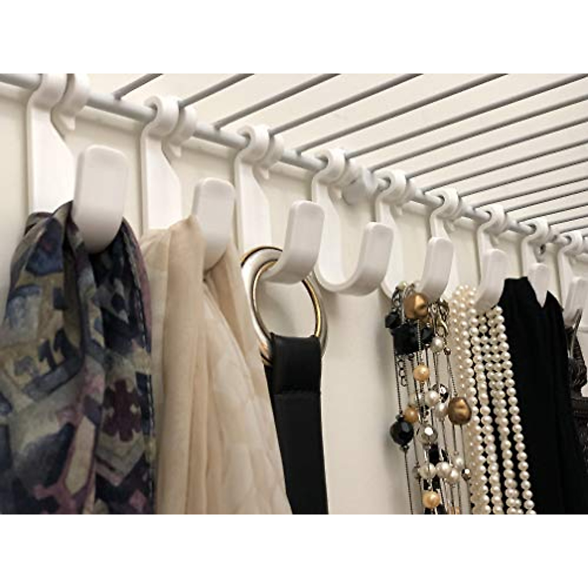 Snap on Hook, Box of 8 White Hooks for Accessories, Belts, Scarves, Clothes & Jewelry. Add-On Hook for Wire Shelves in Closets. Easy Installation in Back Against The Wall, Package of 8.