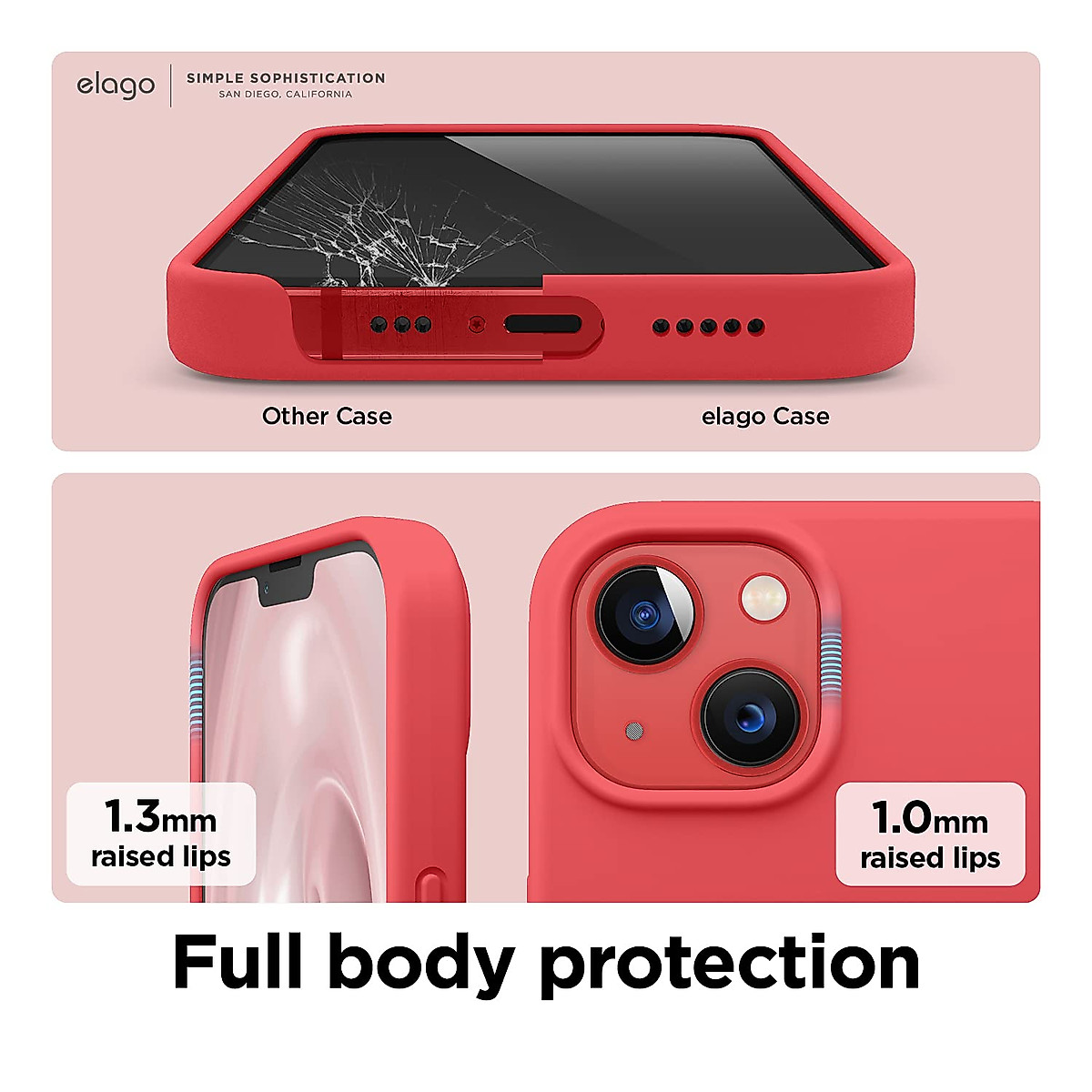 elago Liquid Silicone Case Compatible with iPhone 13 (6.1 inches), Premium Silicone Case, Full Protection Case – Shockproof Cover with 3 Structures, Soft Microfiber Prevents Scratches (Red)