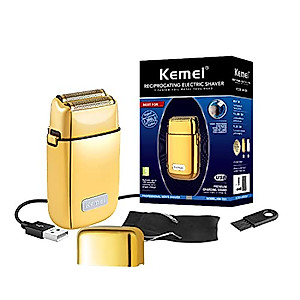 Kemei Cordless Metal Double Electric Shaver Razor for Men Close Electric Shavers, Type-C Rechargeable for Wet/Dry Shaving