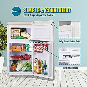 WANAI 3.5 Cu.ft Retro Mini Fridge with Freezer Small Refrigerators Dual Doors & Handles Cream Freestanding Classic Refrigerator Removable Glass Shelves Adjustable Thermostat for Home Office Dorm RV