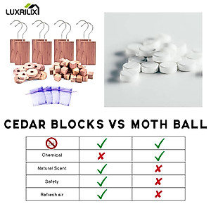 Cedar Blocks for Clothes Storage 100% Natural Cedar Balls and Cedar Chips for Storage Accessories Closet and Drawers 56-Piece Set (Free Hooks Gauze Bag Sandpaper)