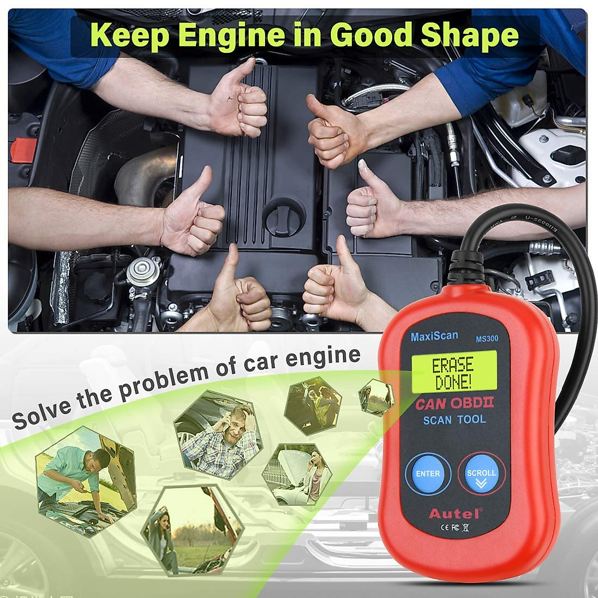 Autel MaxiScan MS300 Car OBD2 Scanner Code Reader Engine Fault Code Reader Scanner CAN Diagnostic Scan Tool for All OBD II Protocol Cars Since 1996, Red