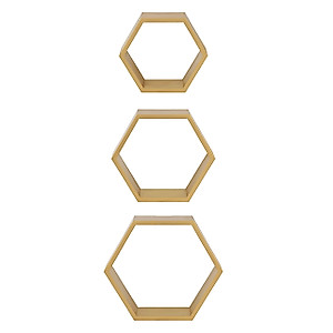 Kate and Laurel Putnam Hexagon Shelf, Set of 3, Gold, Dynamic Geometric Wall Decor and Storage