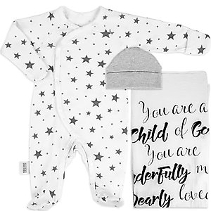 Ocean Drop Designs 3 Pcs Baby Onesie - 100% Cotton Newborn Baby Clothes for Boys & Girls - Unisex Gender Neutral Essentials Gifts (Gray Stars)