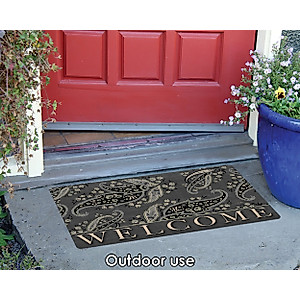 Toland Home Garden 800381 Charcoal Stained Paisley- Welcome French Paisley Door Mat 18x30 Inch Outdoor Doormat for Entryway Indoor Entrance