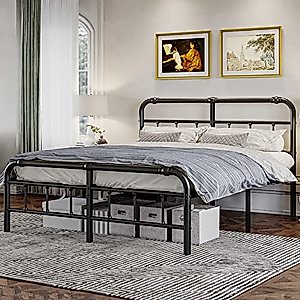 THEOCORATE California King Bed Frame with Headboard and Footboard,14 Inch High 3500lbs Support Metal Platform with Storage,No Box Spring Needed,Noise Free,Anti-Slip,Easy Assembly,Black
