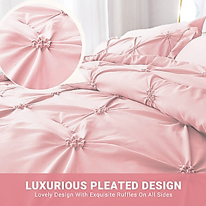JOLLYVOGUE Queen Comforter Set 7 Pieces, Pink Bed in a Bag Comforter Set for Bedroom, Bedding Comforter Sets with Comforter, Sheets,Ruffled Shams & Pillowcases
