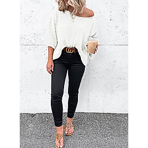 Dokotoo Womens Fashion Juniors Fall Summer Shirts and Blouses for Women 2023 Sweaters T-Shirts Off Shoulder 3/4 Sleeve Tunic Tops Loose Tee Shirts Beige Medium