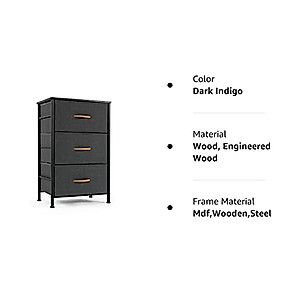 ROMOON Nightstand Chest with 3 Fabric Drawers, Bedside Furniture,Lightweight Accent Table, Storage Drawer Unit with Wood Top Fabric Bins for Bedroom, College Dorm, Closets,Nursery - Dark Gray