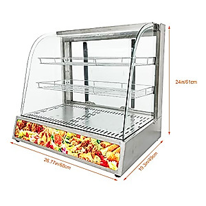 TECHTONGDA Commercial Countertop Food Display Case Electric Food Warmer Case for Pizza Dessert Food Display Cabinet 3 Tiers 700W