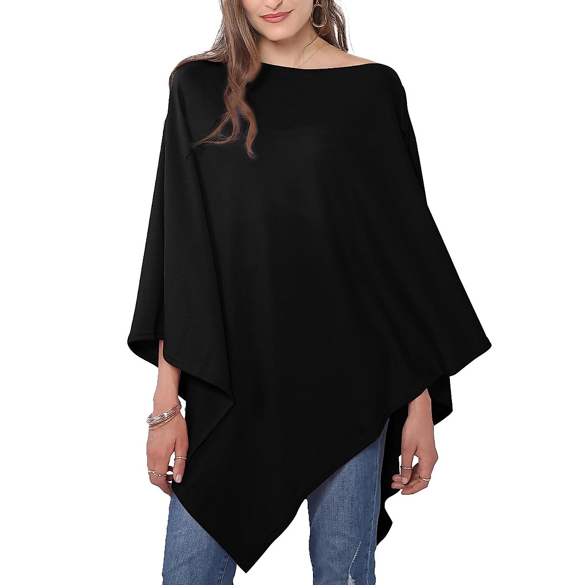 MissShorthair Women's Lightweight Knitted Scarf Poncho Sweater Cape Shawl Versatile Spring Summer Ponchos Wraps Black