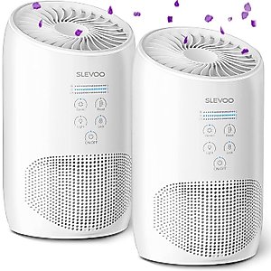 Slevoo Air Purifiers for Bedroom Pets in Home, 2024 New Upgrade H13 True HEPA Air Purifier with Fragrance Sponge, Effectively Clean of Dust, Smoke, Pets Dander, Pollen, Odors, Black, 2 Packs, White