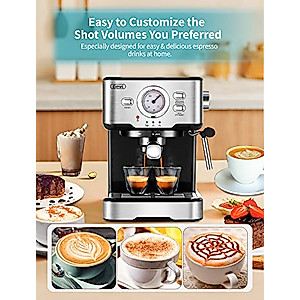 Gevi Espresso Machine 15 Bar Pump Pressure, Cappuccino Coffee Maker with Milk Foaming Steam Wand for Latte, Mocha, Cappuccino, 1.5L Water Tank （Tibetan Black）