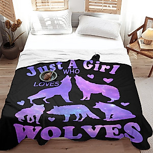 Wolf Blanket Stuffed Just Girl Who Loves Wolves Plush Gift for Kid Women Toddler Fleece Throw Cute Purple Animal Lover Lightweight Sheet Super Soft Flannel Blankets Decor Bed Chair Sofa-50"x40" Small