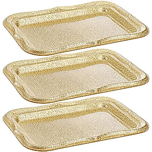 ZEAYEA 3 Pack Gold Serving Trays, Acrylic Rectangle Serving Platters, 14.5 inch Decorative Gold Plastic Trays for Home, Restaurant, Hotel, Wedding, Centerpiece Display