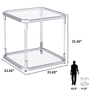 MINPINSER Glass Side Table-Silver Chrome End Table Clear Acrylic Nightstand for Living Room Bedside Bedroom