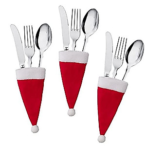 nanaxagly Christmas Santa Hats Silverware Holders Xmas Tableware Fork Spoon Knife Storage Bag - Xmas Party Dinner Table Dinnerware Decorations Supplies, 10PCS Mini Santa Hats