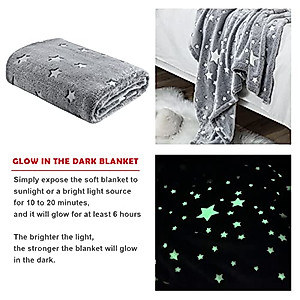 Glow in The Dark Blanket 50" x 60" Throw Blanket Gifts for Kids Boys Soft Plush Microfiber Flannel Blanket for Kids and Adults (Grey - Star, 50"×60")