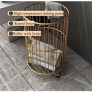 OVARIA Rolling Hamper with Wheels, Round Mesh Metal Laundry Hamper, Square Clothes Basket, Laundry Rolling Cart for Bathroom Bedroom Storage Dirty Clothes Storage(Color:Gold,Size:Round)