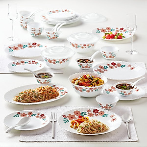 Borosil Gourmet Dinnerware Set For 6, 35 Pieces, White Dinner Plates and Bowls Sets, Chip Resistant Tempered Opal Glass, Stain Resistant, Dishwasher & Microwave Safe Dinner Set For Gifting, Serves 6