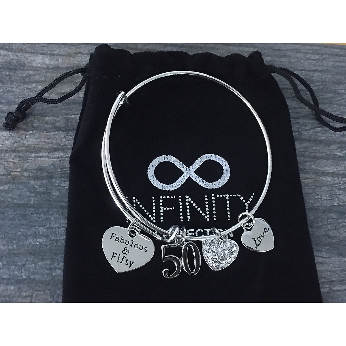 Infinity Collection 50th Birthday Charm Bracelet, Fabulous and Fifty Birthday Gifts for Women, 50th Birthday Gift Ideas
