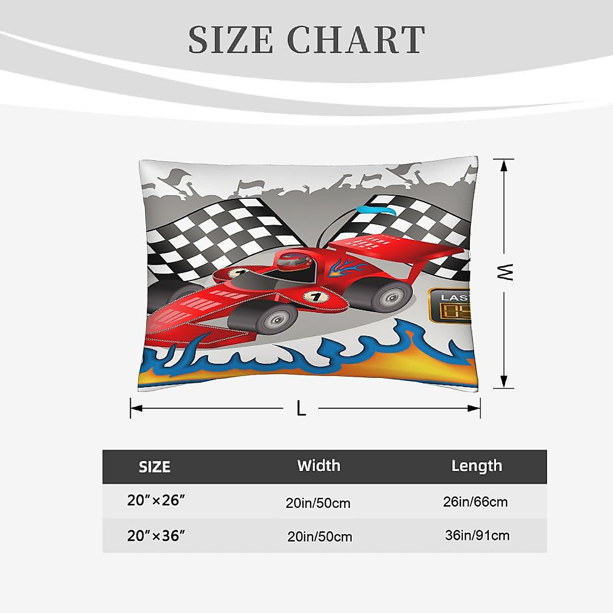 Yekiua Racing Car Pillow Sham Flames Race Car Finish Line Flags Rectangular Pillow Cover Cushion Cover for Bed Couch Sofa King Size 20 X 36 Inches