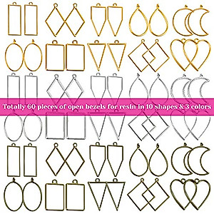 Open Bezels for Resin, Shynek 60Pcs Hollow Frame Pendants Resin Craft Bezels Jewelry Molds for Resin Casting, Necklaces Earrings Making Supplies