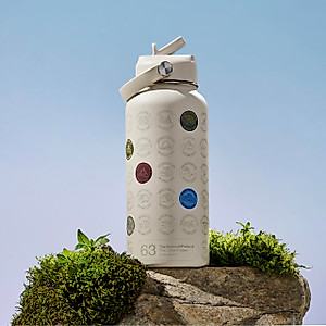 National Parks Water Bottle with Stickers Kit, Adventure Flask with Straw, Waterproof Stickers for Water Bottle, Insulated Stainless Steel 32oz (Tan)