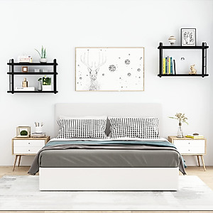 MXCSE Wall Mounted Floating Shelves, Wall Shelves, Rustic Wall Decor Wood Shelves for Bedroom, Living Room, Bathroom and Kitchen Storage, Easy Installation (5, Black)