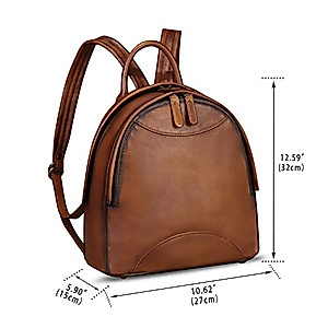 IVTG Genuine Leather Backpack Purse for Women Vintage Fashion Bookbag Handmade Casual Satchel Daypacks (LightBrown)