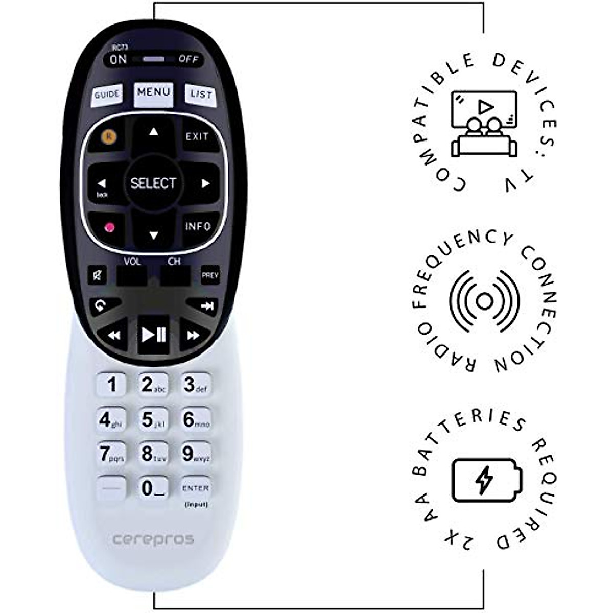Cerepros RC73 Remote Control Replaces RC71 RC72 for Directv AT&T Satellite Cable TV DTV HR34 44 54 Genie DVRs Compatible