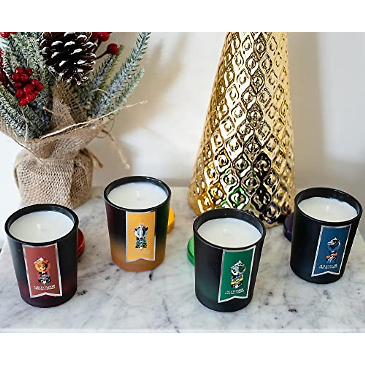 Harry Potter Hogwarts House Scented Soy Wax Candles, Set of 4 with Unique Fragrances | 20-Hour Burn Time | Home Decor Housewarming Essentials, Wizarding World Gifts and Collectibles