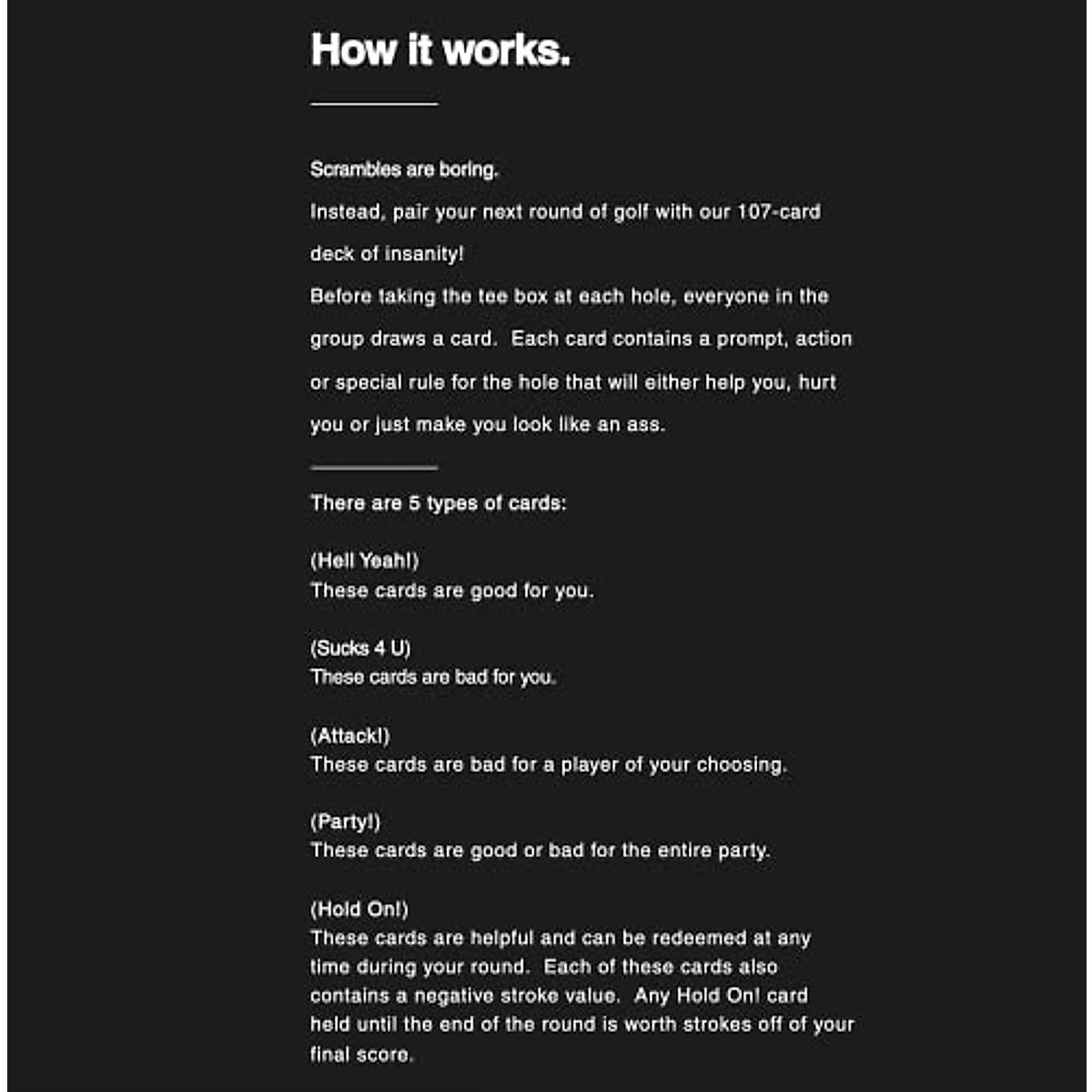 Bad Cards Fore Good Golfers | Interactive Golf Card Game | More Fun and Exciting | Intensify Golf Game with Friends for Good and Bad Golfers | 107 Playing Cards