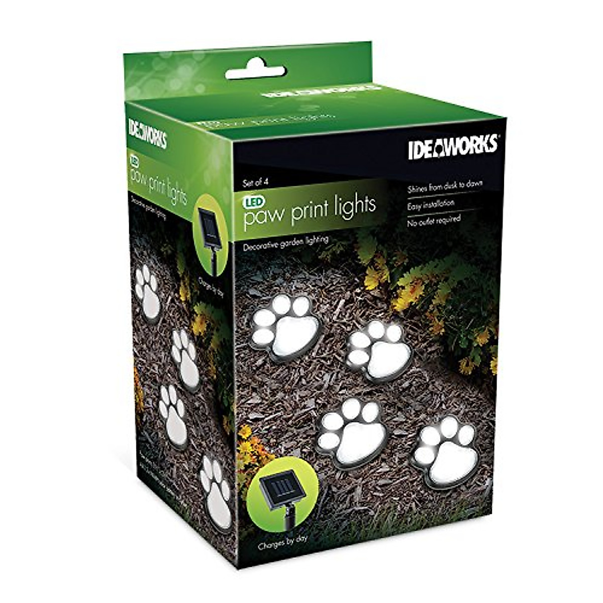 IdeaWorks JB7356 Solar Paw Print Outdoor Lights, Black