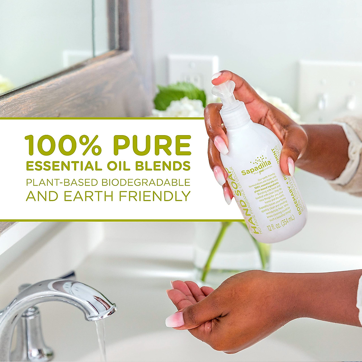 Sapadilla Liquid Hand Soap - Rosemary + Peppermint - Made with 100% Pure Essential Oil Blends, Cleansing & Moisturizing, Aromatic & Fragrant Hand Soap, Plant Based, Biodegradable, 12 Ounce (Pack of 2)