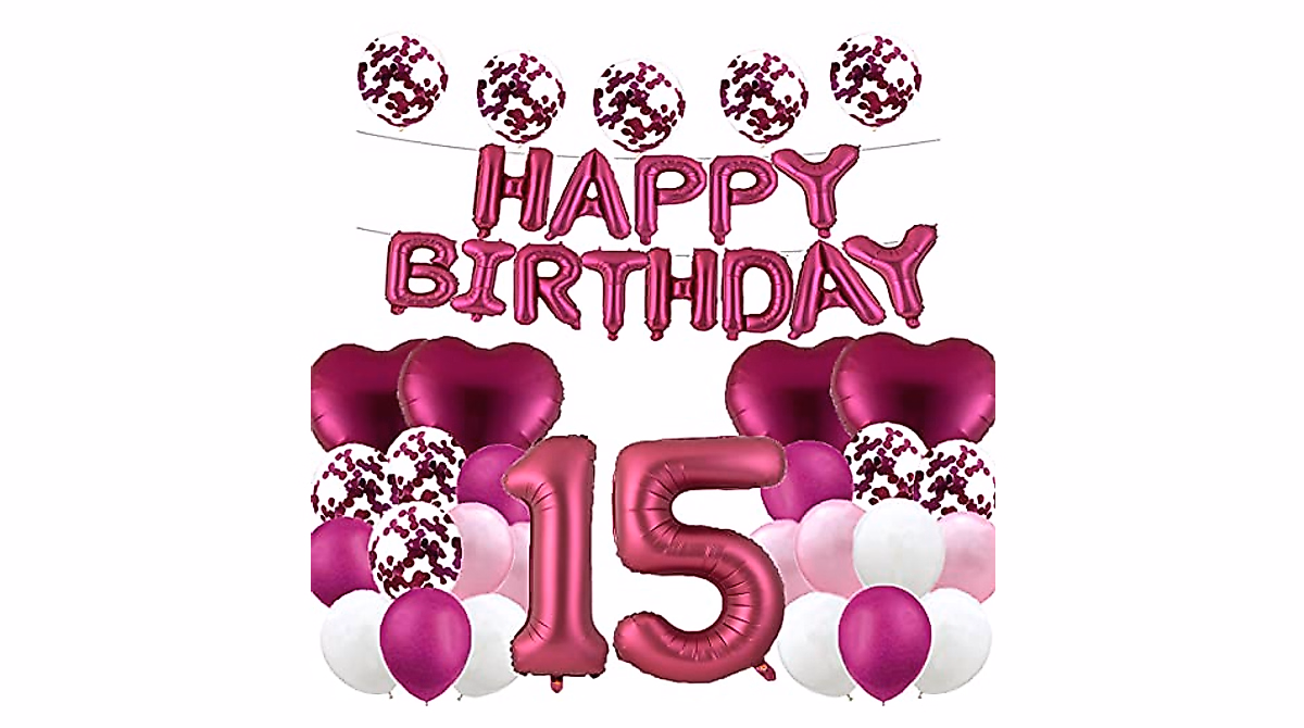 Celebrate 15th Birthday with Burgundy Balloons & Decor
