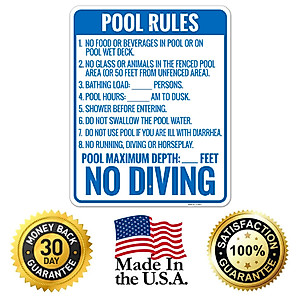 Florida Pool Rules No Diving Sign, Complies with State of Florida Pool Safety Code, 24x30 Inches, Rust Free .063 Aluminum, Fade Resistant, Made in USA by Sigo Signs