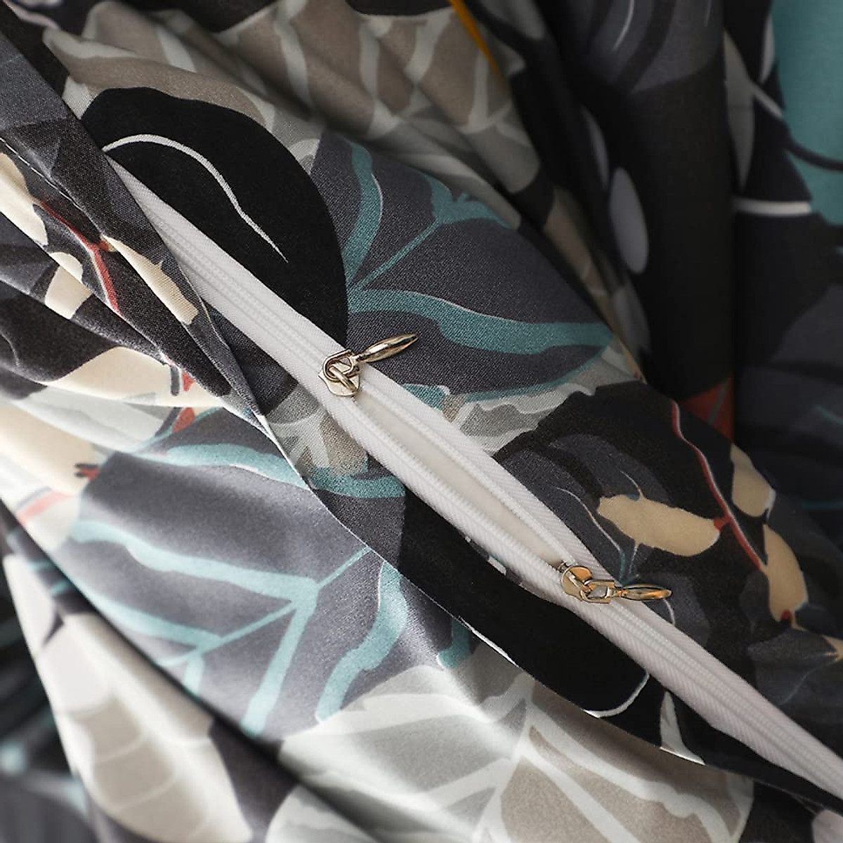 CoutureBridal Tropical Plant Duvet Cover Set King Size Multicolored Monstera Leaf Print Bedding Set with Zipper Ties 3 Pieces Soft Microfiber Aesthetic Comforter Cover Stylish Deco