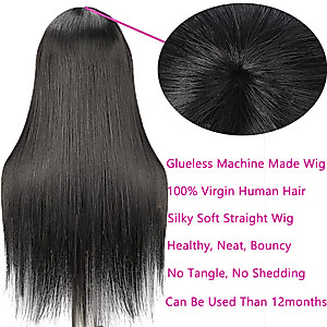 A ALIMICE Black Silky Straight Human Hair Wig with Bangs, 16 Inch, 150% Density, Glueless, 22.5 Inch Cap Size