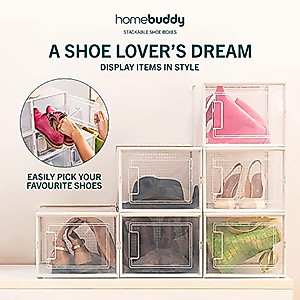 HomeBuddy Shoe Organizer for Closet - 6 Pack XL Shoe Storage Boxes Clear Plastic Stackable Bin, Boots, Sneaker Storage, Clear Shoe Boxes with Lids, Zapateras Organizer for Shoes, Closet Shoe Organizer