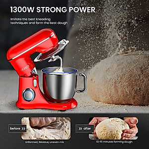 Stand Mixer, KICHOT 10+P Speed 4.8 Qt. Household Stand Mixers, Tilt-Head Cake Mixer Machine with Dough Hook, Beater, Wire Whisk & Splash Guard Attachments for Baking, Cake, Cookie, Kneading, RED