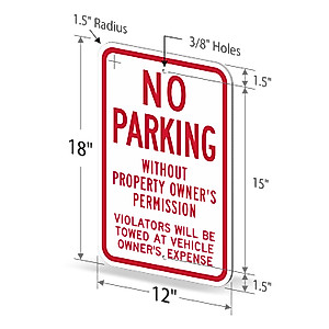 SmartSign 18 x 12 inch “No Parking Without Owner's Permission - Violators Will Be Towed” Metal Sign, 63 mil Aluminum, 3M Laminated Engineer Grade Reflective Material, Red and White