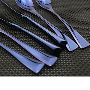 Uniturcky Flatware Set 18/10 Stainless Steel Mirror Polished Blue Cutlery - Silverware Utensil Set of Serrated Steak Knife Dinner Fork Knife Spoon Salad Fork Dessert Spoon,6 Piece Service for 1