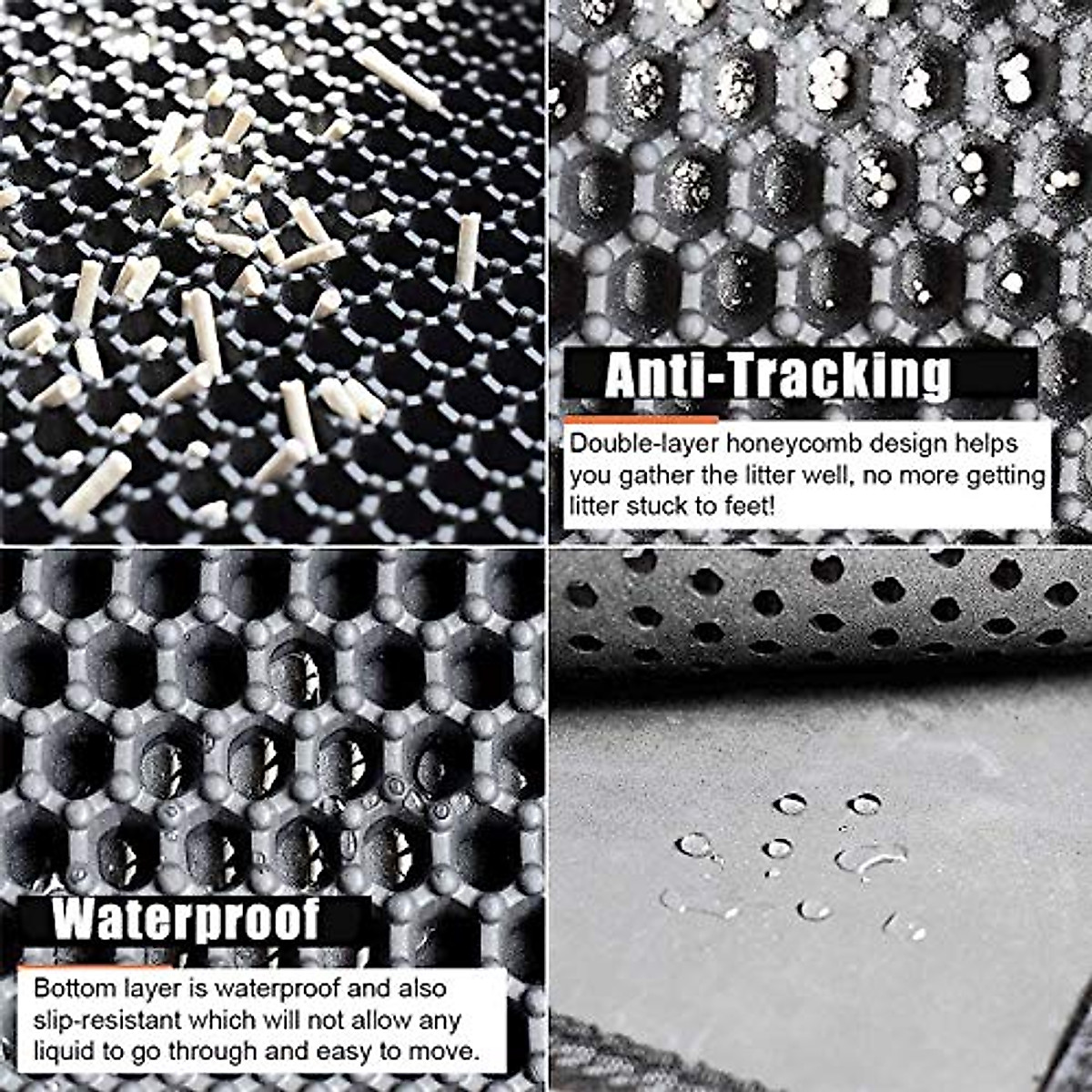 Topcovos Cat Litter Mat, Litter Mat Double Layer Honeycomb Trapping Mat, Easy Clean Litter Box Mat EVA Phthalate Free Kitty Litter Mat