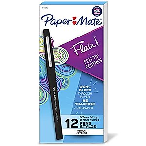 Paper Mate Flair Point-Guard Porous Point Pens, 12 Black Pens.